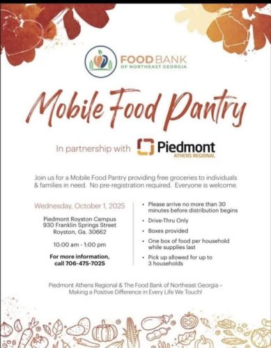 Mobile Food Pantry Coming to Piedmont Royston Clinic Wednesday - 92.1 WLHR
